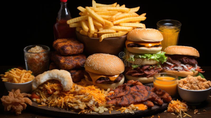 A Large Plate of Food with Various Types of Food, AI Stock Illustration ...