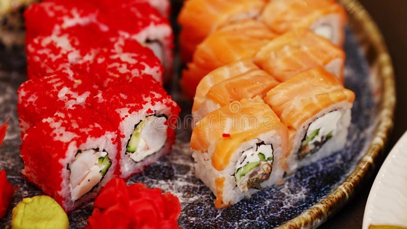 A Large Plate with an Assortment of Rolls. Stock Video - Video of ...