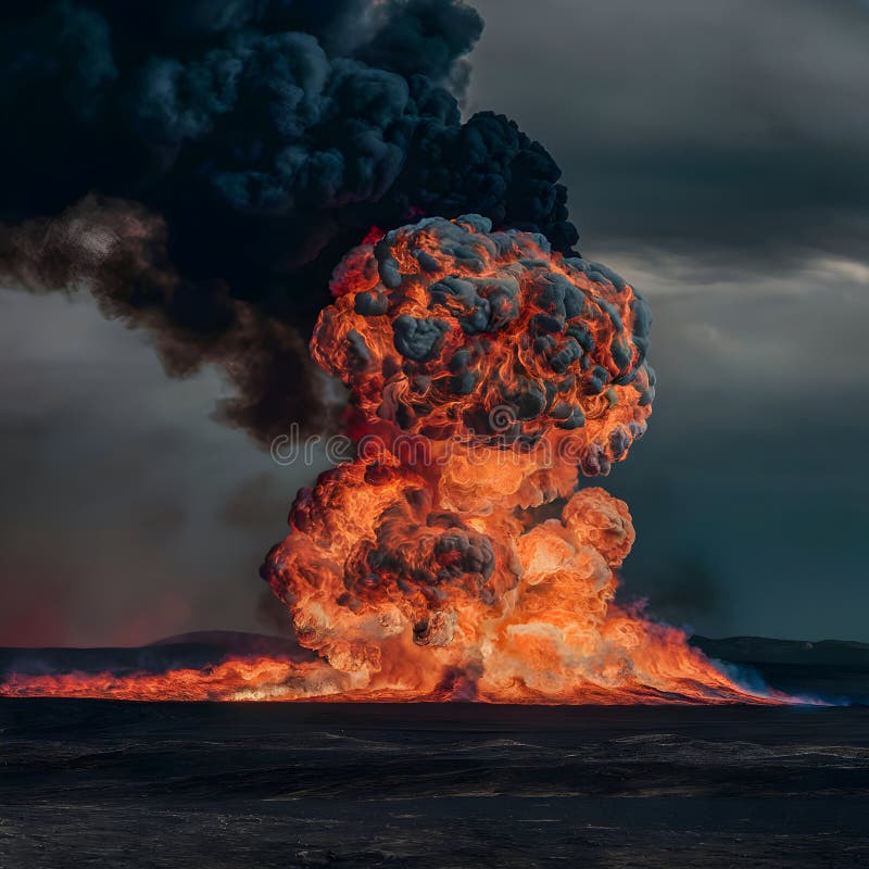 A Large Plume of Black Smoke Rising from the Ocean Stock Illustration ...