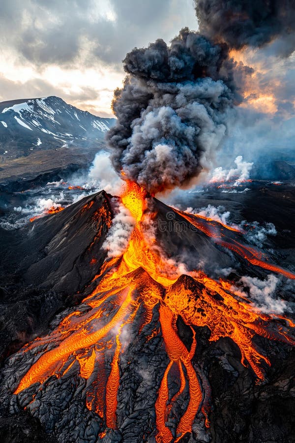 A Large Plume of Lava Flowing into the Air from a Volcano Stock Image ...