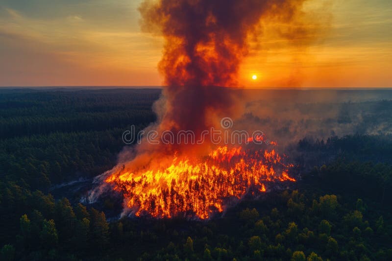 A Large Plume of Smoke Rises from a Forest Fire Scene, Suitable for Use ...