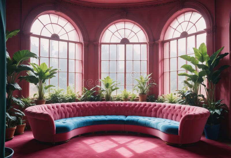 A Large, Plush Pink Couch with Tufted Upholstery in a Futuristic Stock ...