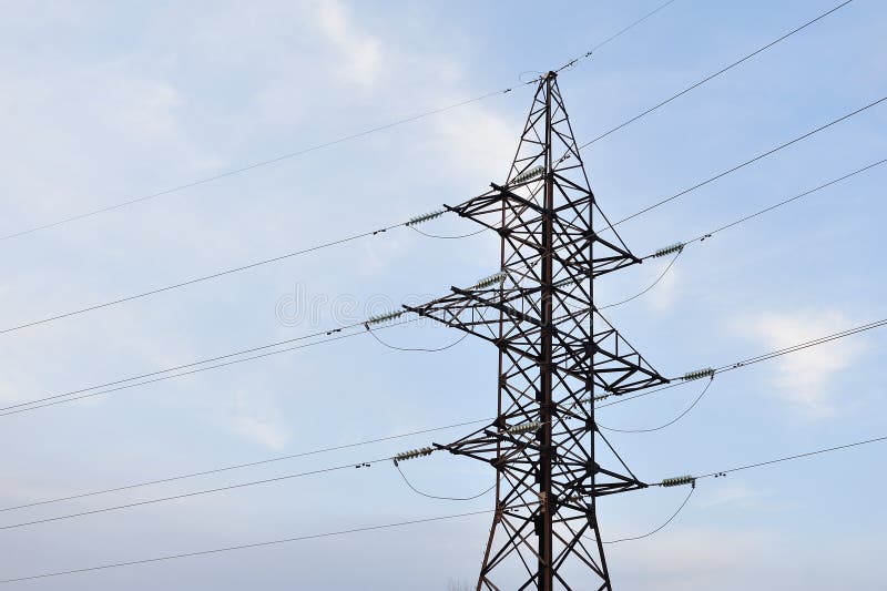 Large Pole with Power Line Wires Stock Image - Image of voltage, cable ...