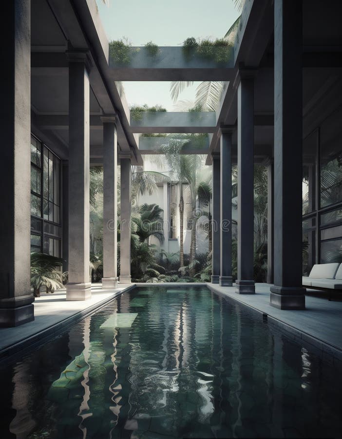 A Large Pool in the Middle of a Building, a Digital Rendering in ...