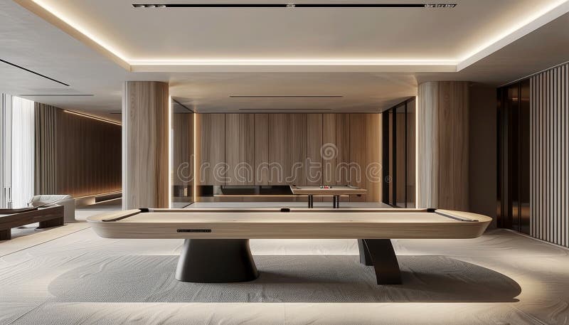 A Large Pool Table Sits in a Room with a Wood Paneled Wall by AI ...