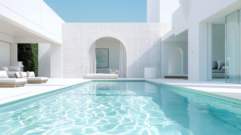 A Large Pool with a White Wall Stock Photo - Image of relaxation ...
