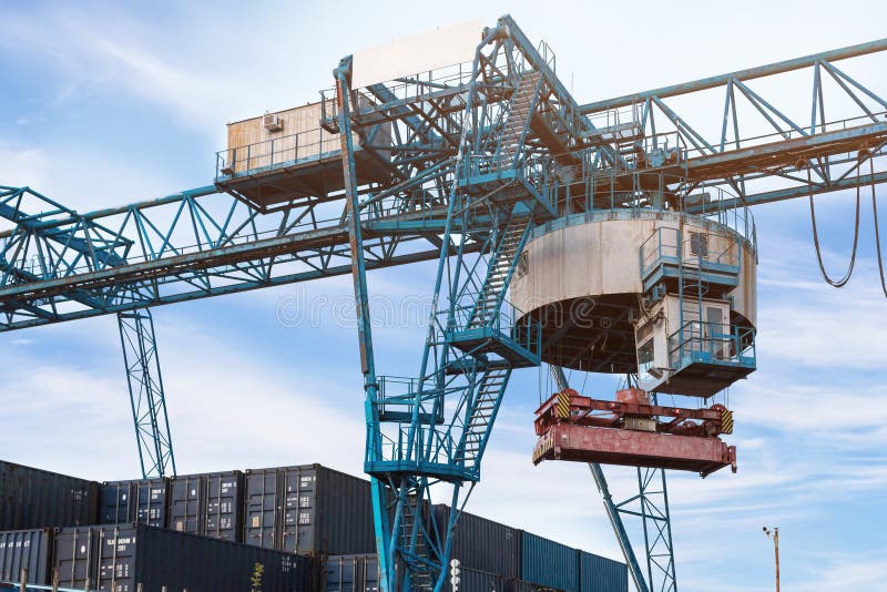 Large Industrial Port Crane Unloads Cargo Containers Stock Image ...
