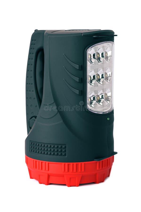 A Large Portable Flashlight in Hand Stands on a White Isolated ...