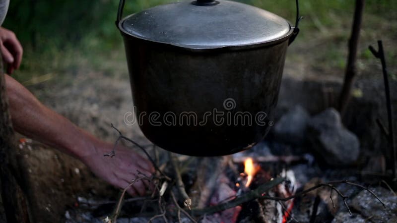 A Large Pot on a Campfire on a Camping Trip Stock Video - Video of cook ...