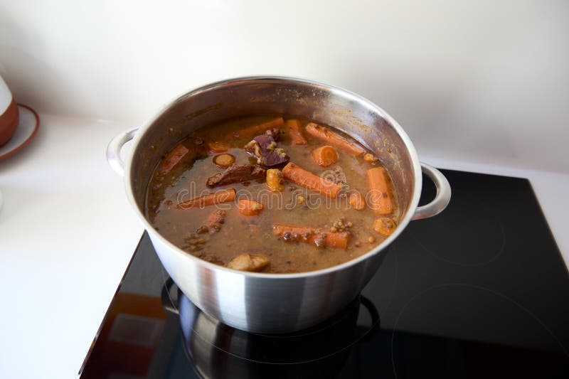 Large Pot with Cooked Lentil Stew Stock Image - Image of home, food ...