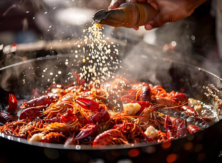 A Large Pot of Crawfish Being Seasoned with Spices Generated Using AI ...
