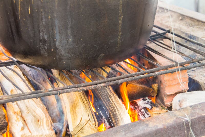 Large pot is on a fire stock photo. Image of food, fire - 70901902