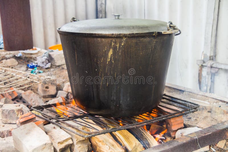 Large pot is on a fire stock photo. Image of dinner, bonfire - 70903918