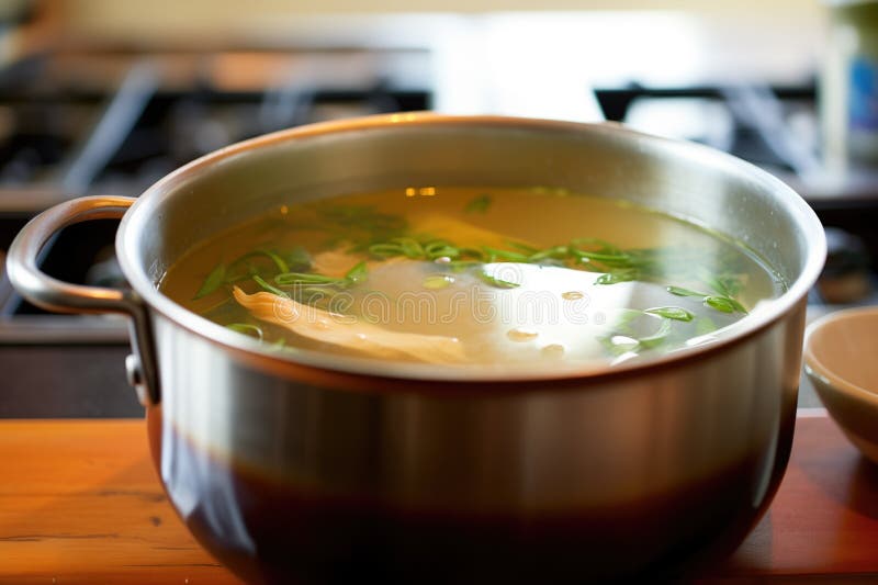 Large Pot Simmering Miso Soup for Restaurant Service Stock Image ...