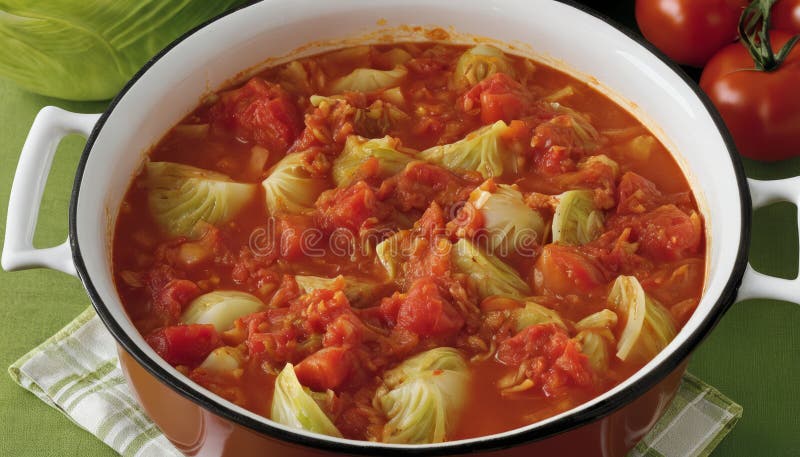 A Large Pot of Vegetable Soup with Tomatoes and Cabbage Stock ...