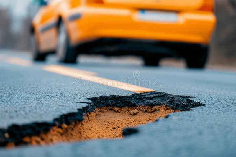 Large Pothole on a Road with Crumbling Asphalt and Dirt. Road Damage ...