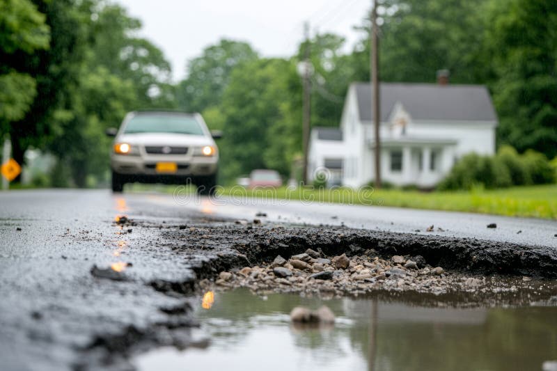 Large Pothole on a Road with Crumbling Asphalt and Dirt. Road Damage ...