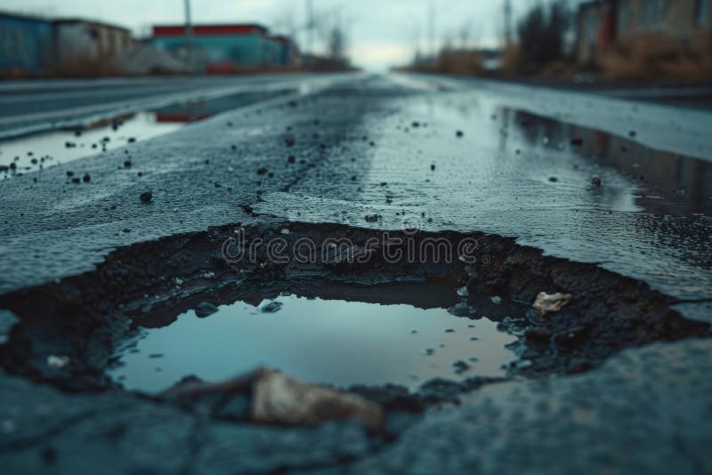 Large Pothole on a Road with Crumbling Asphalt and Dirt. Road Damage ...
