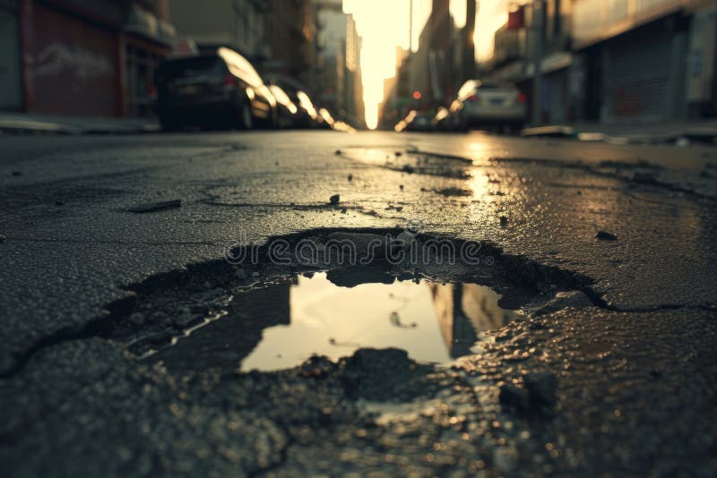 A Large Pothole in a Road. Damage To the Street Surface Stock Photo ...