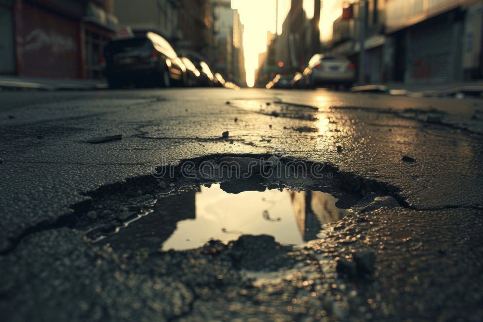 A Large Pothole in a Road. Damage To the Street Surface Stock Photo ...