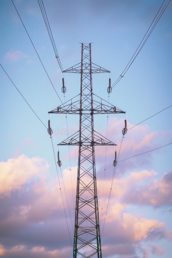 A Large Power Line Stretching Across the Sky Stock Photo - Image of ...