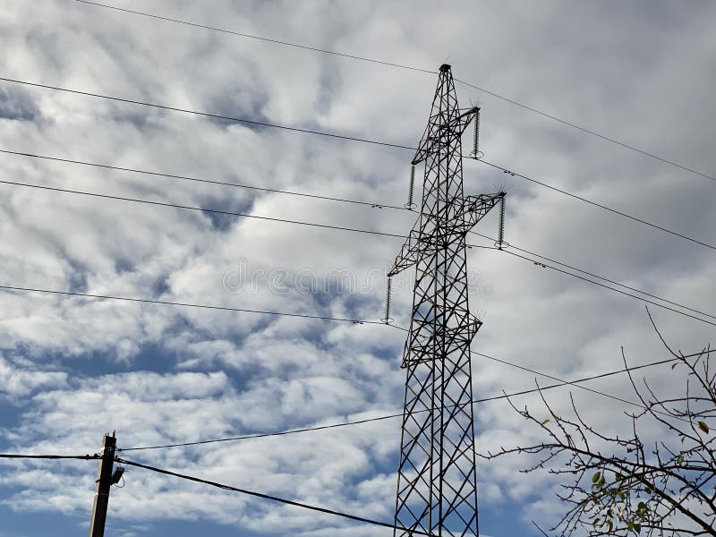 Large Power Line Support for High Voltage Electrical Wires Stock Photo ...
