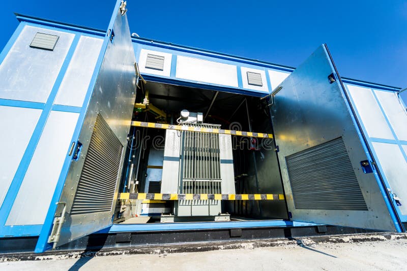 Large Power Transformer in a Solar Panel Station Stock Photo - Image of ...