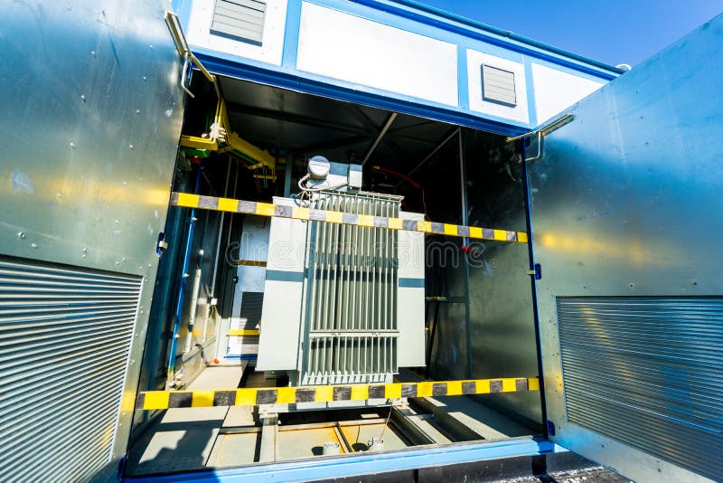 Large Power Transformer in a Solar Panel Station Stock Image - Image of ...