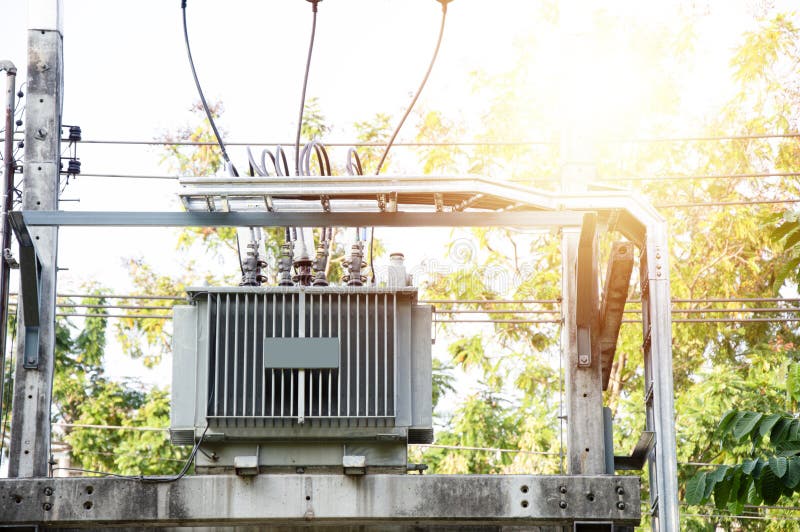 Large Power Transformers Mounted on Poles Stock Photo - Image of power ...