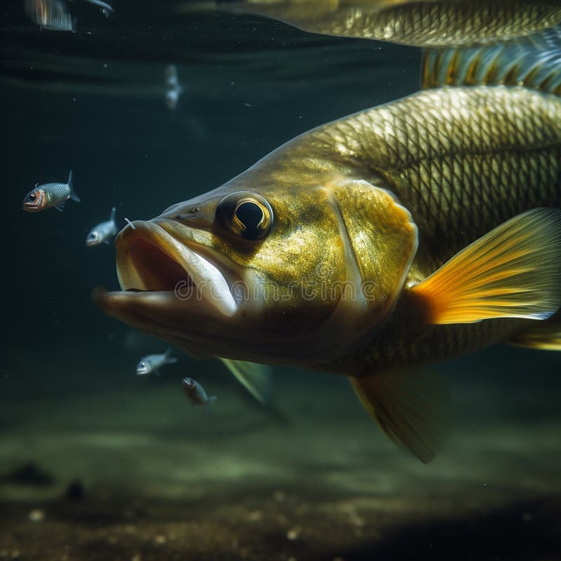 Large Predatory Fish Perch Catches Small Fish and Eats, Underwater ...