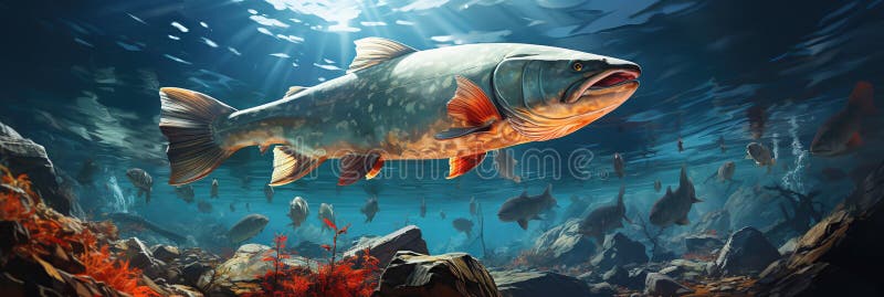 Large Predatory Freshwater Fish Underwater in Lake Close-up Stock Image ...