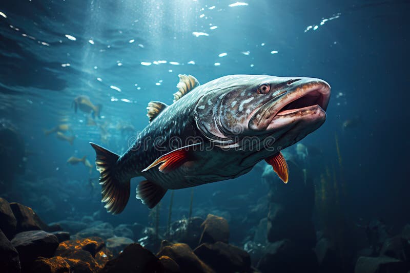 Large Predatory Freshwater Fish Underwater in River Stock Photo - Image ...