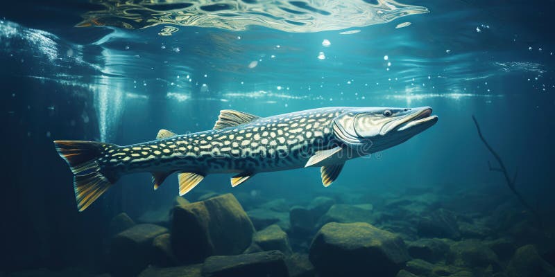 Large Predatory Freshwater Fish Underwater in River Stock Image - Image ...