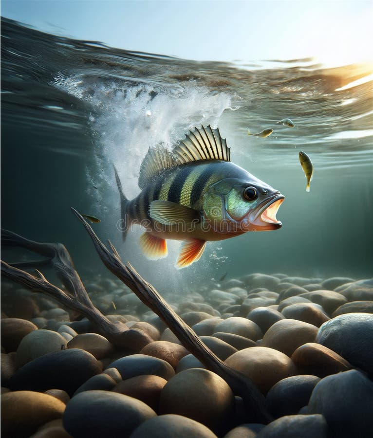 A Large Predatory Perch Swimming Lakes Stock Illustration ...