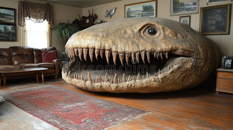 Large Prehistoric Creature Decorates Living Room Stock Illustration ...