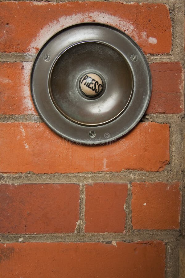 Large Press Button Doorbell Brick Wall Stock Image - Image of label ...