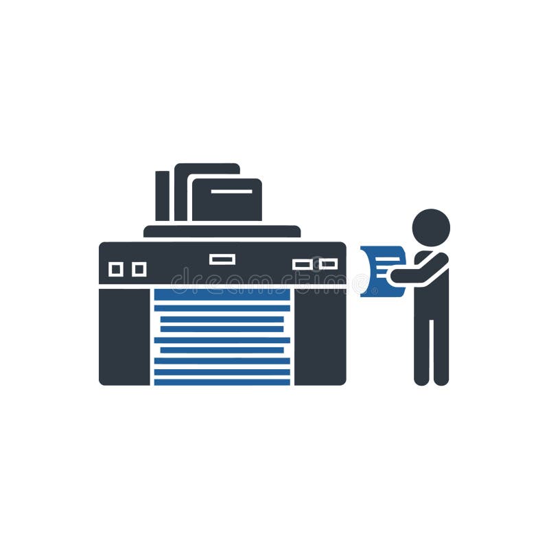 Large Printer with Worker Icon Stock Vector - Illustration of worker ...