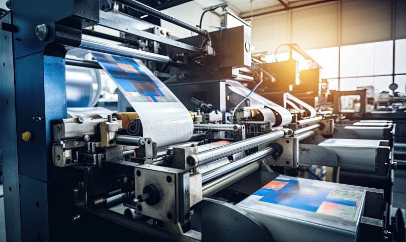 Large Printing Machine in Spacious Industrial Room Stock Illustration ...