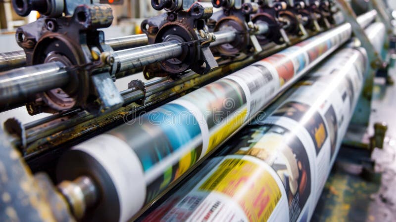 A Large Printing Press Machine in a Factory. a Giant Roll of Paper ...