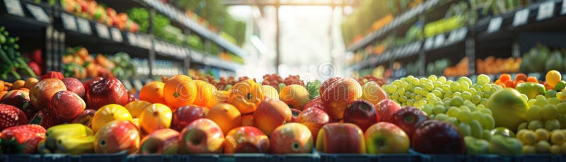 A Large Produce Section in a Grocery Store Stock Photo - Image of shelf ...