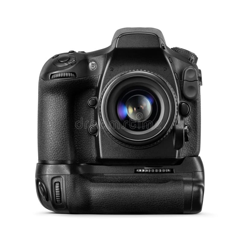 Large Professional DSLR Photo Camera with Battery Pack Isolated on ...