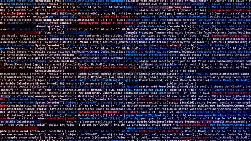 Large Program Text on Black Background. Animation. Real Program Text ...