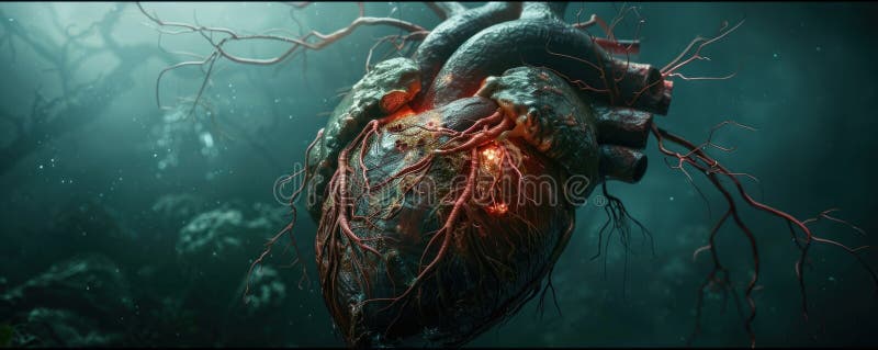 A Large, Pulsating Heart Beats in a Dark, Swampy Environment Stock ...