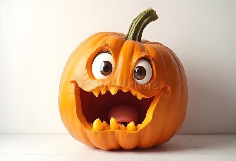 Large Pumpkin with Funny, Exaggerated Face Featuring Big Eyes and Sharp ...