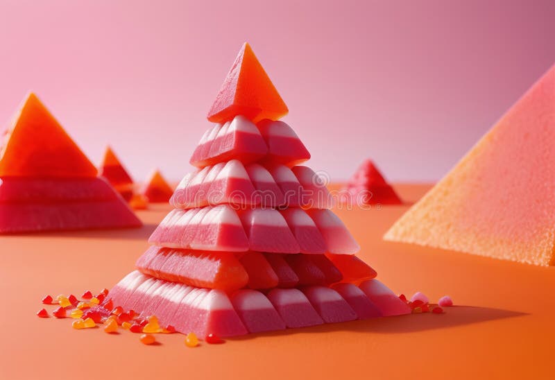 A Large Pyramid-shaped Stack of Various Pink and Red Gummy Candies ...