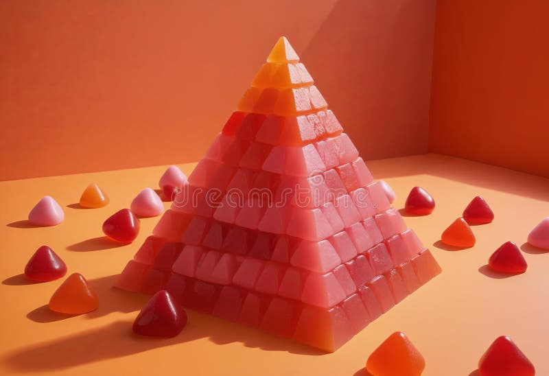 A Large Pyramid-shaped Stack of Various Pink and Red Gummy Candies ...