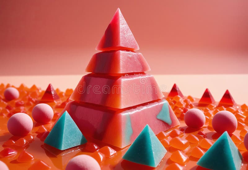 A Large Pyramid-shaped Stack of Various Pink and Red Gummy Candies ...