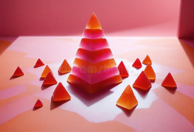 A Large Pyramid-shaped Stack of Various Pink and Red Gummy Candies ...