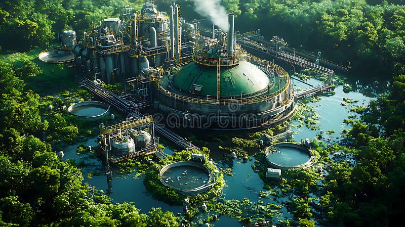 Large Pyrolysis Reactor Surrounded by Lush Greenery, Converting Organic ...