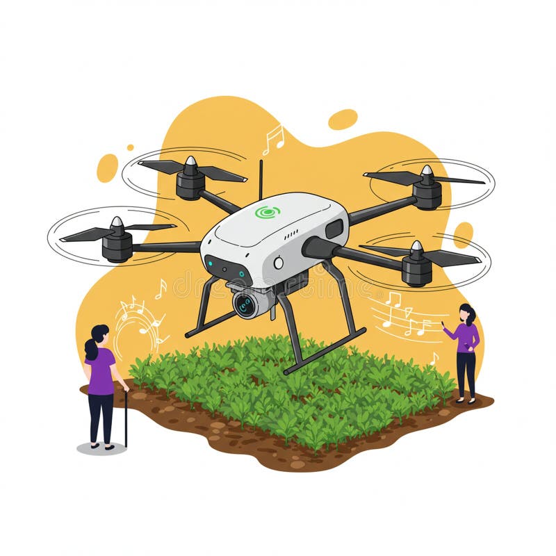 A Large Quadcopter Drone Hovers Over a Small Plot of Green Crops ...